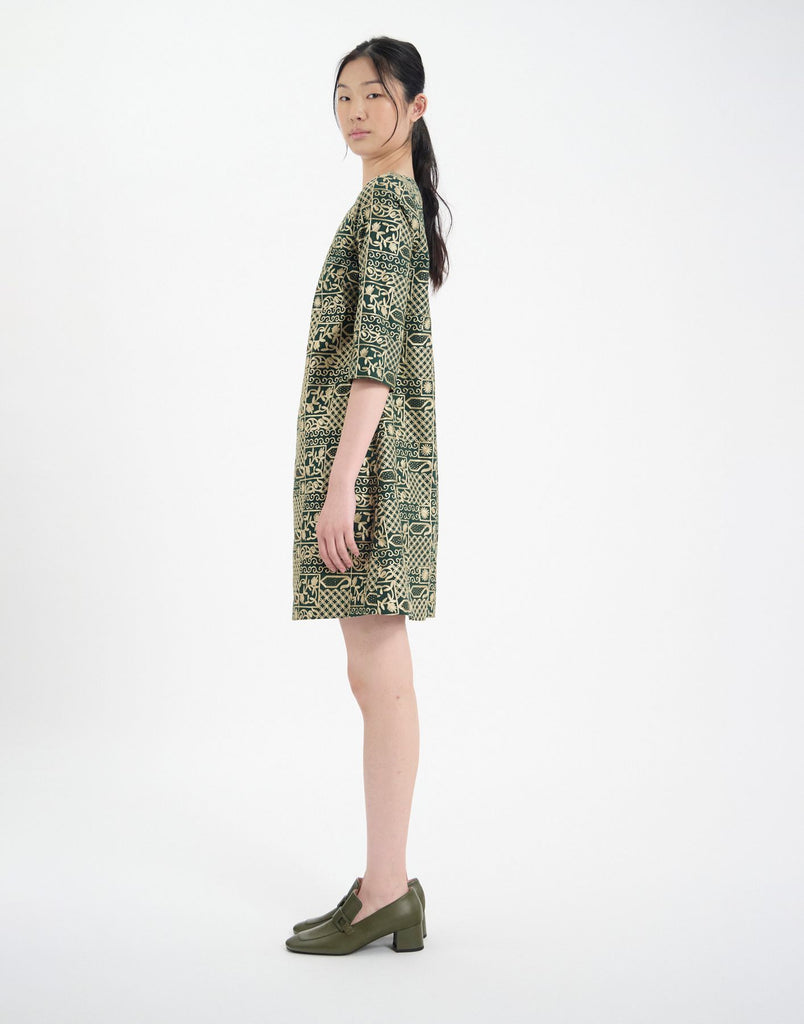 Megan dress in green embroidered cotton – Ines de la Fressange Paris